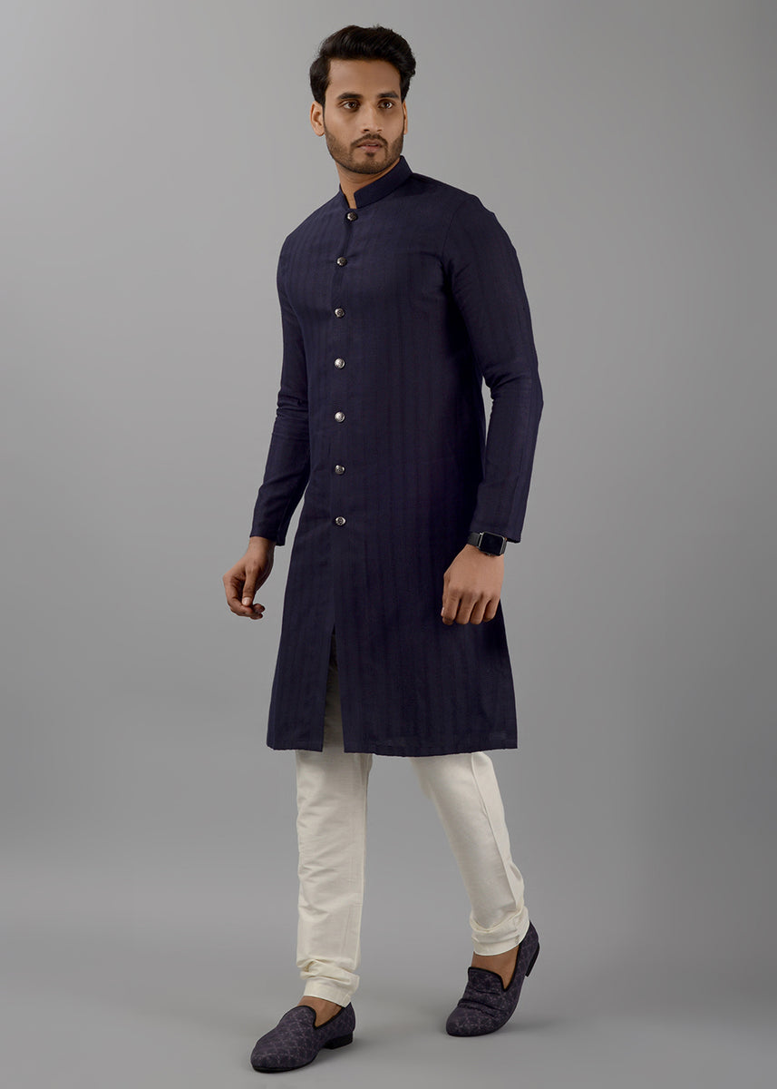 Midnight Blue Texture Kurta Set – Siddhesh Chauhan